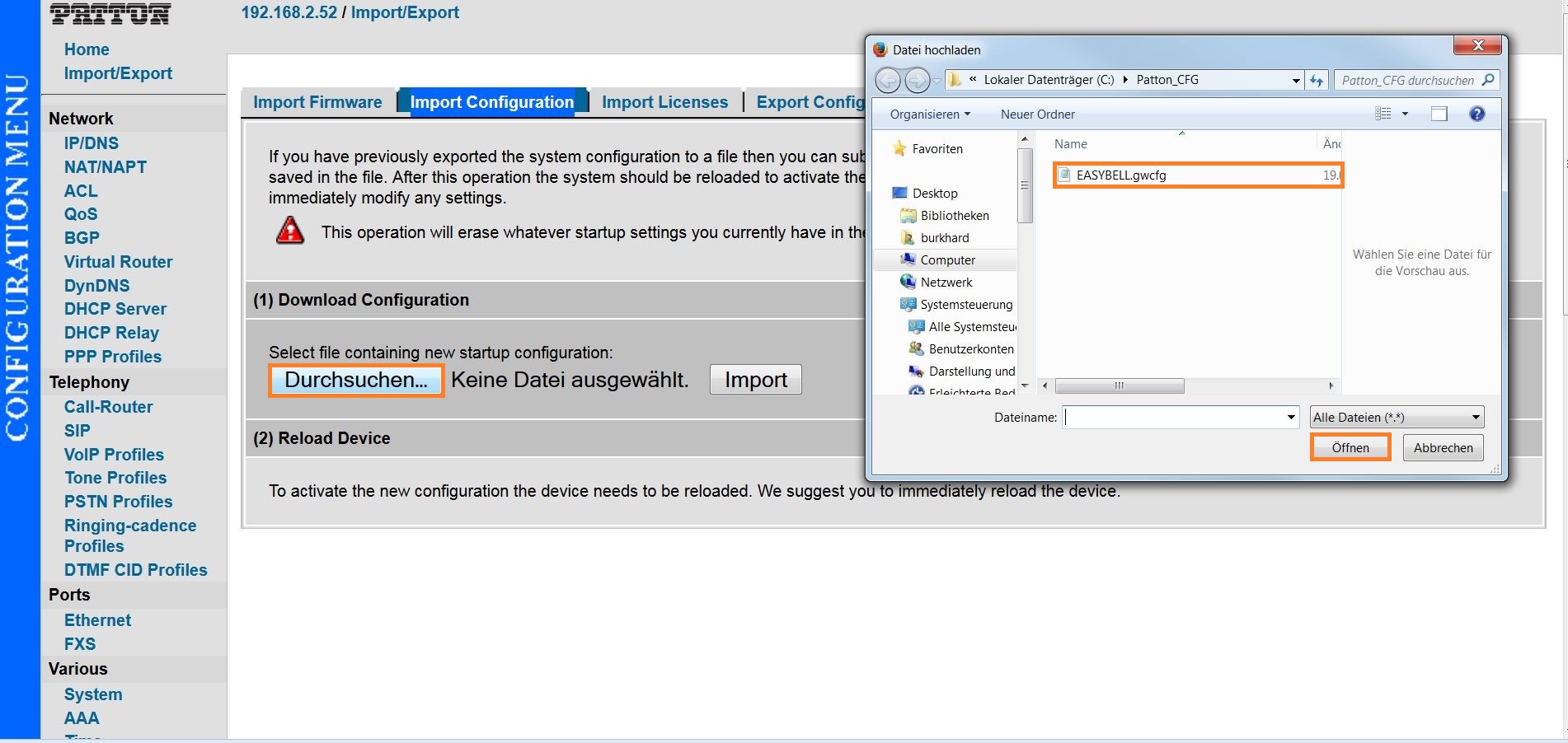 Patton SmartNode als Fax-/VoIP-Gateway (ATA) einrichten